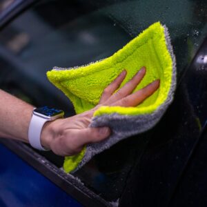 [Amphibian Mini] Dual Side Glass Cleaning Microfiber Towel - One Side Twist, One Side Plush - 8"x8" (Green/Gray)