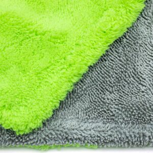 [Amphibian Mini] Dual Side Glass Cleaning Microfiber Towel - One Side Twist, One Side Plush - 8"x8" (Green/Gray)