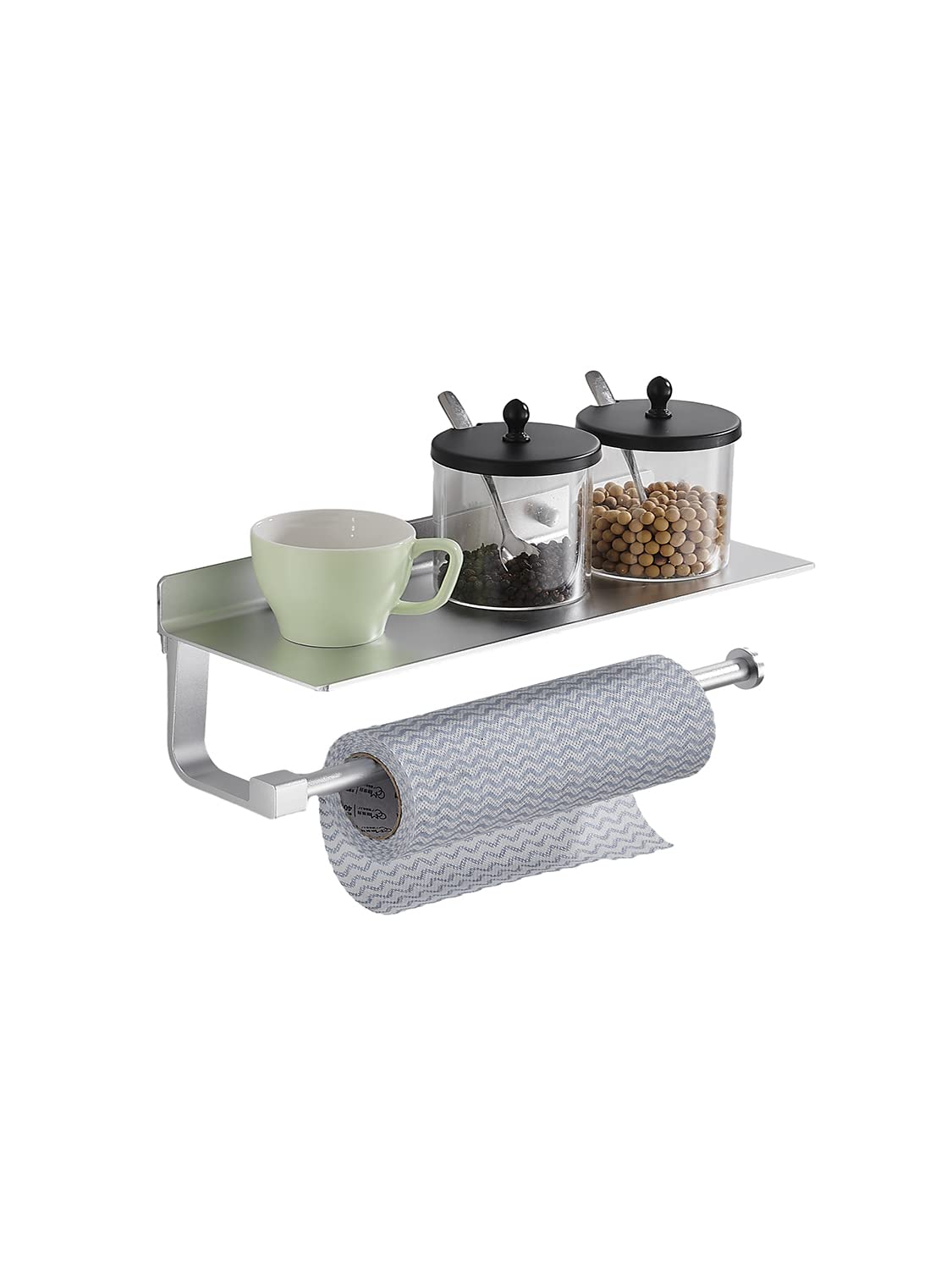 Paper Towel Holder Wall Mount - for Bathroom Hand Towel Holder with Shelf- Kitchen Towel Holder - Matter Silver