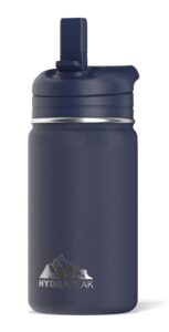 hydrapeak mini 14oz kids water bottle with straw lid, insulated water bottle kids, kids water bottle stainless steel, kids water bottles (navy)