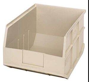 quantum storage k-ssb445iv-3 3-pack stackable plastic shelf bin, 14" x 11" x 7", ivory