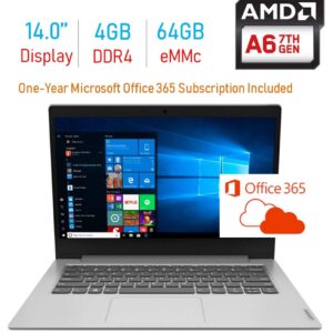 Lenovo IdeaPad 14.0-inch Laptop PC, 7th Gen AMD A6-9220e up to 2.4GHz, 4GB RAM, 64GB Flash Storage, HDMI, WiFi, Bluetooth, AMD Radeon R4, One-Year Office 365 Included, Up to 8Hrs Battery, Windows 10