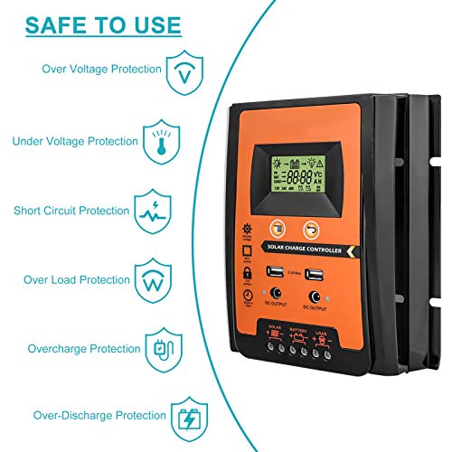 MPPT Solar Charge Controller, 12V/24V 30A/50A/70A Solar Panel Battery Regulator Charge Controller Dual USB LCD Display Solar Power Battery Controller