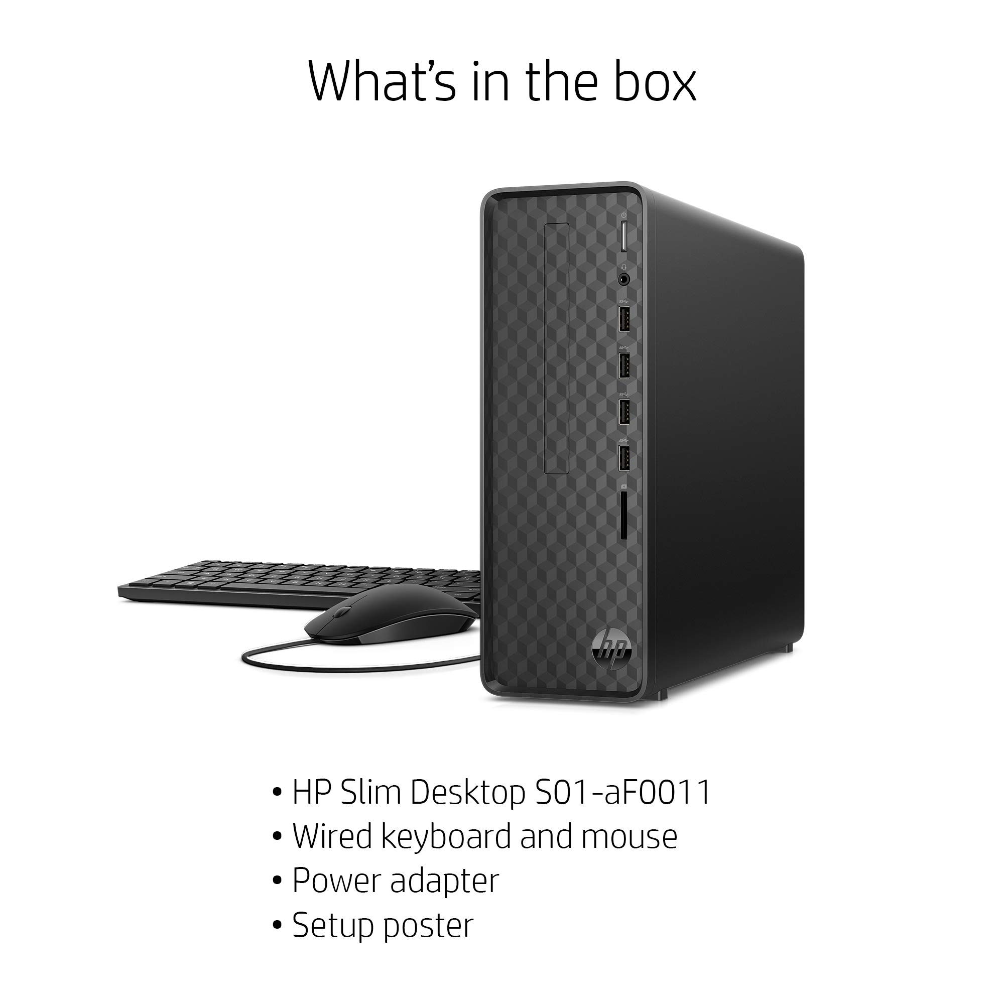 HP - S01-aF0011 Slim Desktop, AMD Athlon Silver 3050U, 4GB RAM, 256 GB SSD, Windows 10 Home (S01-aF0011, Black) Jet Black