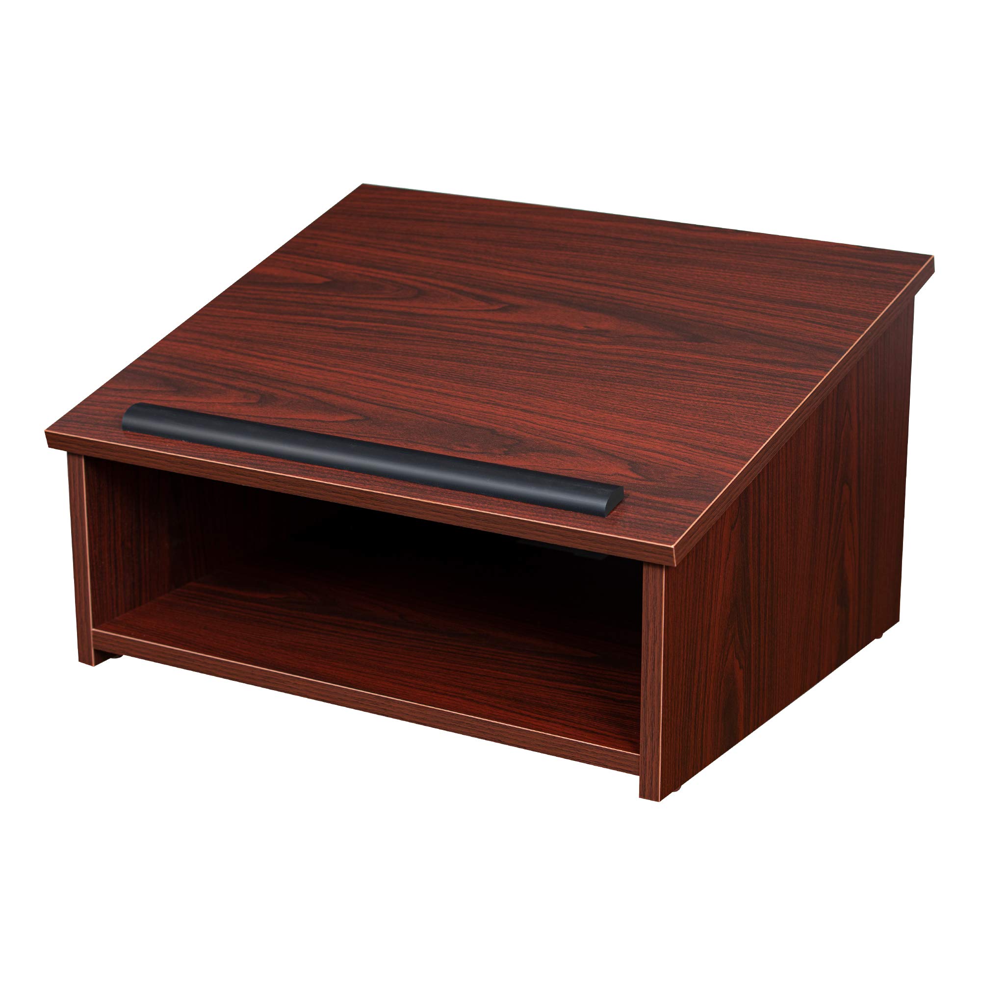 OEF Furnishings Portable Tabletop Lectern with Bookstop and Storage Shelf, Mahogany