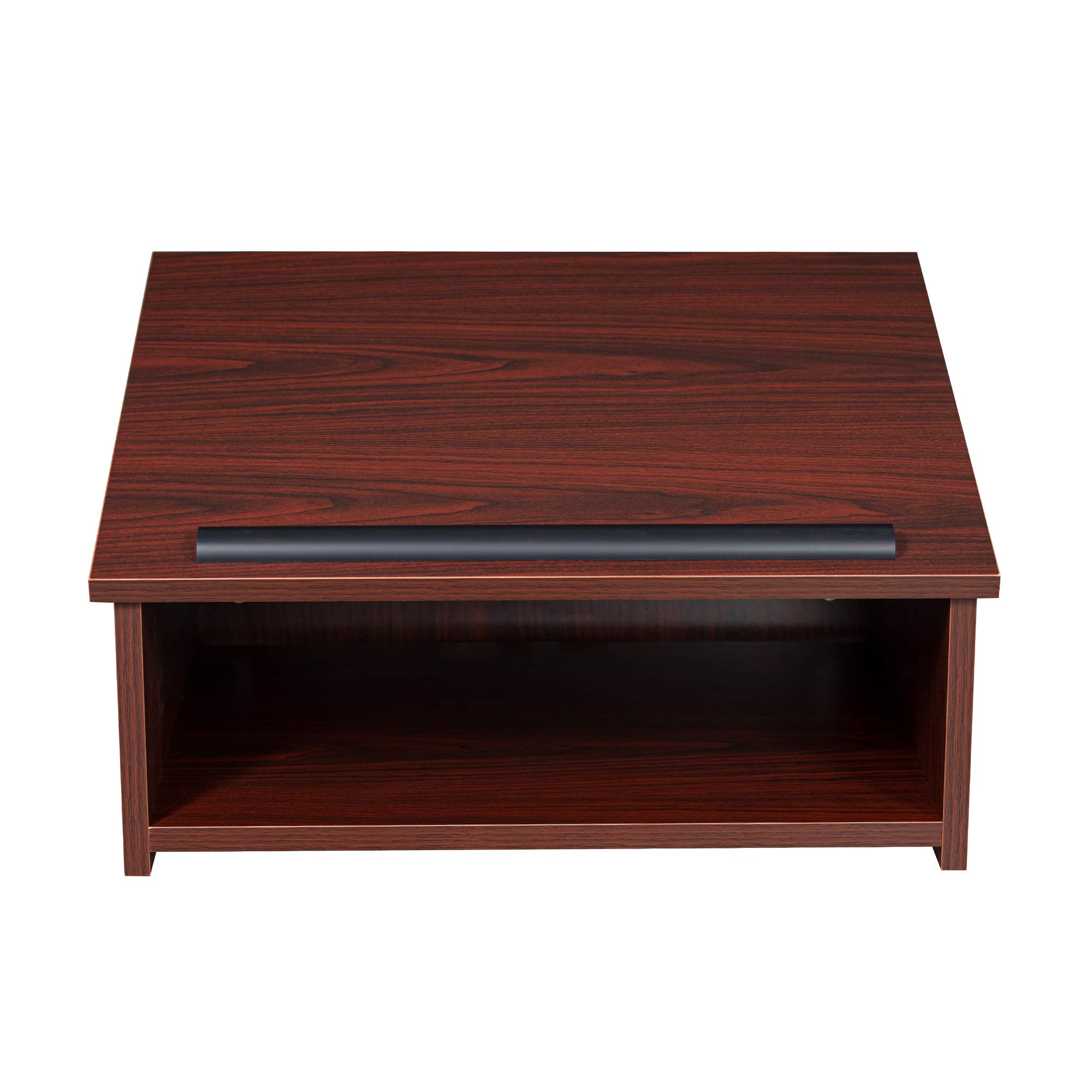 OEF Furnishings Portable Tabletop Lectern with Bookstop and Storage Shelf, Mahogany