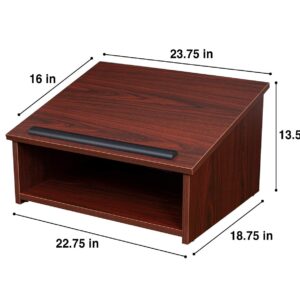 OEF Furnishings Portable Tabletop Lectern with Bookstop and Storage Shelf, Mahogany