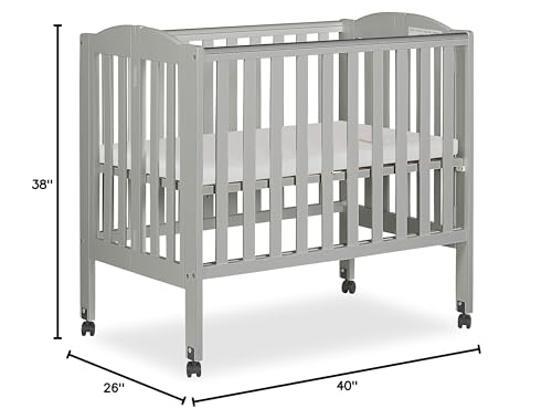 Dream On Me 2 in 1 Folding Portable Crib in Cool Grey, Greenguard Gold Certified , 40x26x38 Inch (Pack of 1)