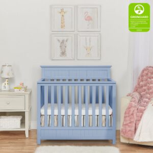 Dream On Me Harbor 4-in-1 Convertible Mini Crib in Dusty Blue, Greenguard Gold Certified