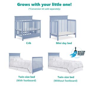 Dream On Me Harbor 4-in-1 Convertible Mini Crib in Dusty Blue, Greenguard Gold Certified