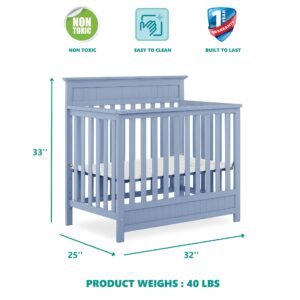 Dream On Me Harbor 4-in-1 Convertible Mini Crib in Dusty Blue, Greenguard Gold Certified