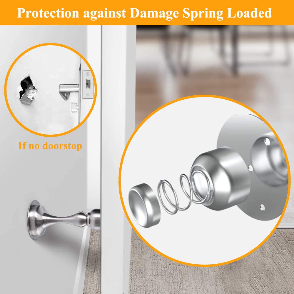 Door Stopper, Magnetic Door Stop, Stainless Steel Door Catch, 3M Double-Sided Adhesive Tape, No Drilling, Screws for Stronger Mount, Hold Your Door Open, 2 Pack