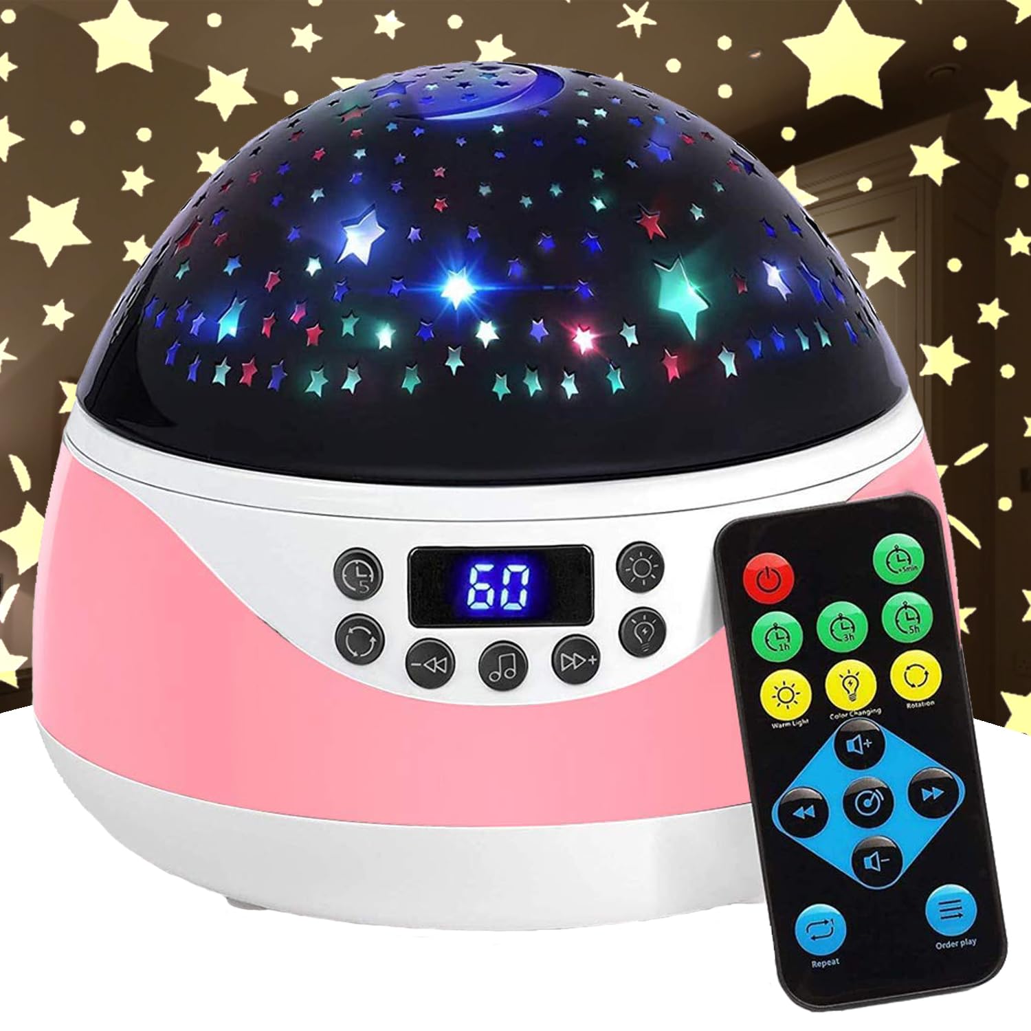 RTOSY Star Projector Night Light for Kids with Music & Timer, Baby Sleep Soothing Remote Control Music Projection Night Light, Great Holiday Gifts for Kids