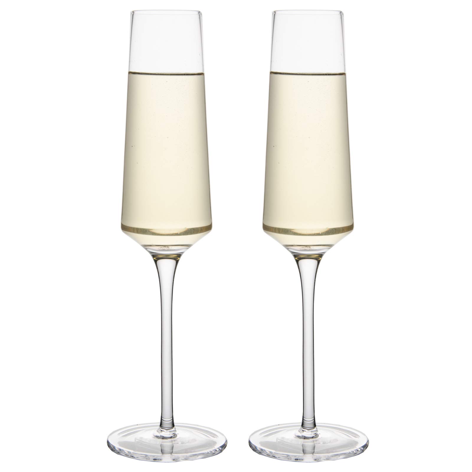 Crystal Champagne Flutes 7.6 oz Champagne Glasses Set of 2 with Long Stem Lead-Free Sparkling Wine Stemware Set Dishwasher Safe for Home Bar Unique Gift for Birthday, Wedding, Anniversary