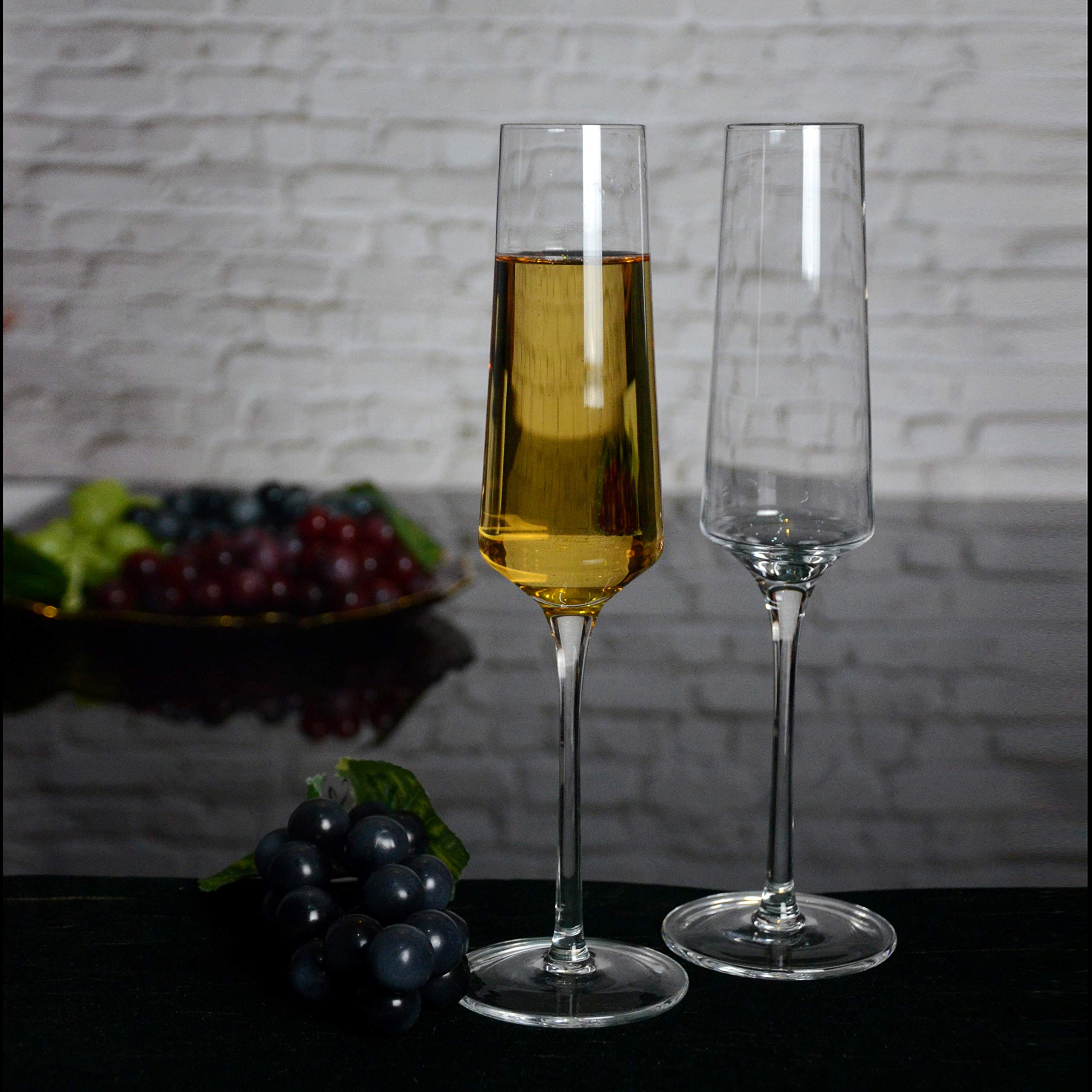 Crystal Champagne Flutes 7.6 oz Champagne Glasses Set of 2 with Long Stem Lead-Free Sparkling Wine Stemware Set Dishwasher Safe for Home Bar Unique Gift for Birthday, Wedding, Anniversary