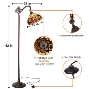 Capulina Tiffany Floor Lamp H62 Tall Inlaid Crystal Victorian Style Stained Glass Soft Light Arched Gooseneck Adjustable Angle Reading Lamp for Living Room Bedroom