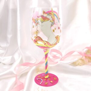 NymphFable Hand-painted Wine Glass Unicorn Gift for Adult Women Novelty Gift for Birthdays,Weddings,Valentine's Day,15 oz