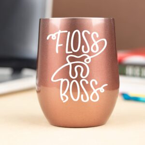 KLUBI Dental Assistant Gifts- Floss Boss 12oz Wine Tumbler or Coffee Mug - Funny Idea for Dentists, Women, Dental Hygiene, Glass, Men, Hygienist