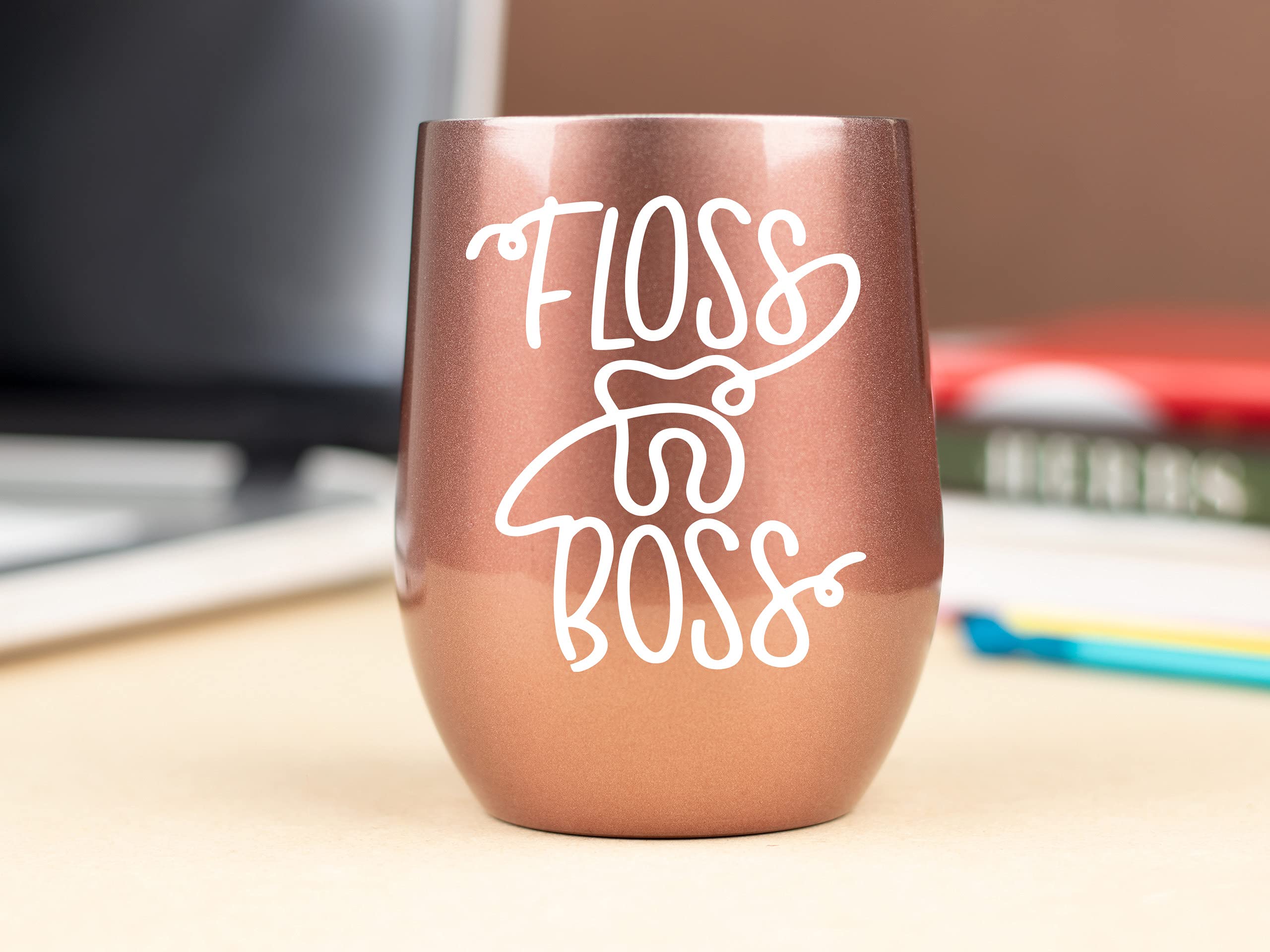 KLUBI Dental Assistant Gifts- Floss Boss 12oz Wine Tumbler or Coffee Mug - Funny Idea for Dentists, Women, Dental Hygiene, Glass, Men, Hygienist