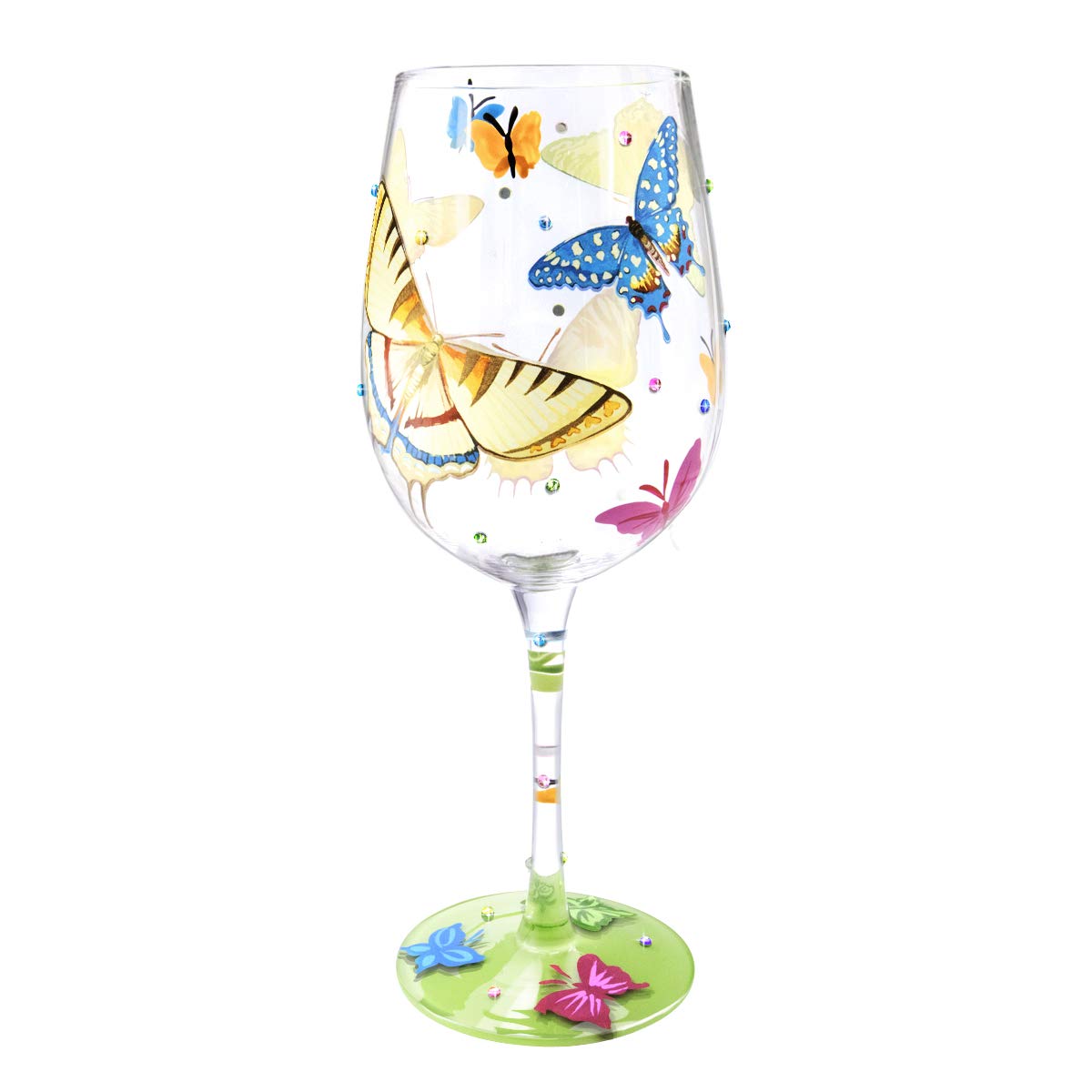 NymphFable Hand-painted Wine Glass Colorful Butterflies Artisan Painted Glass 15 oz Novelty Gift for Birthdays,Weddings,Valentine's Day