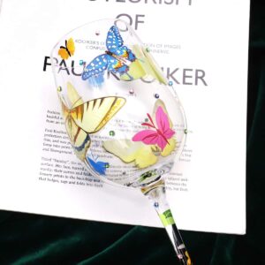 NymphFable Hand-painted Wine Glass Colorful Butterflies Artisan Painted Glass 15 oz Novelty Gift for Birthdays,Weddings,Valentine's Day