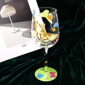 NymphFable Hand-painted Wine Glass Colorful Butterflies Artisan Painted Glass 15 oz Novelty Gift for Birthdays,Weddings,Valentine's Day