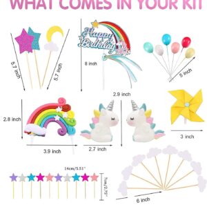 22pcs Unicorn Cake Topper Kit Cloud Rainbow Balloon Happy Birthday Banner Cake Decoration For Boy Girl Kid Birthday