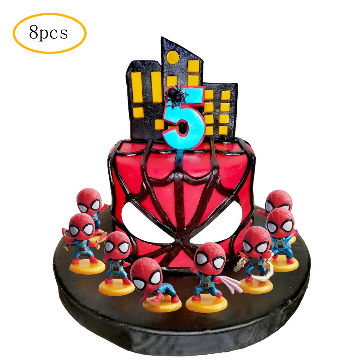 Spiderman Cake Toppers Picks for Kids Birthday Party, Baby Shower Cake Decorations (Spiderman 8pcs)