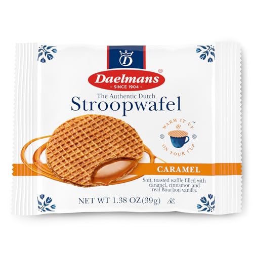 Daelmans Stroopwafel Caramel - The Original Stroopwafels, Toasted Dutch Waffle Cookies w/a Creamy & Buttery Filling, Made In Holland, Individually Wrapped - Caramel Cookie Waffles, 24 Count