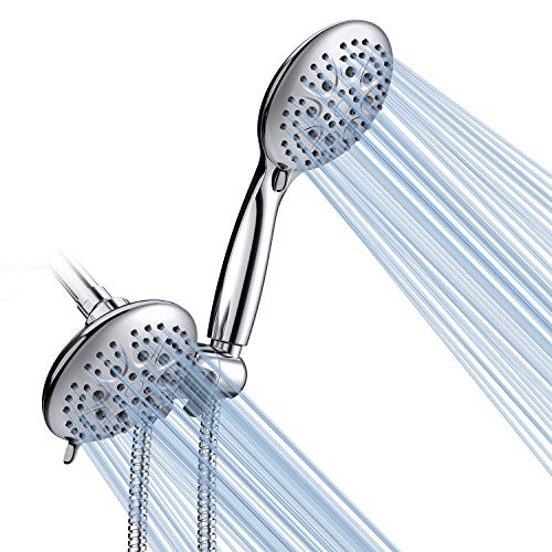 SunCleanse 35 Setting 3-Way Shower Head Combo & Rain Shower Separately or Together, Dual 2 In 1 Shower Head Set 71 Inches Extra Long Shower Hose，Polished Chrome