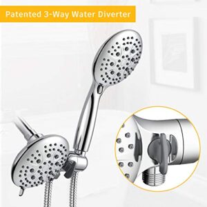 SunCleanse 35 Setting 3-Way Shower Head Combo & Rain Shower Separately or Together, Dual 2 In 1 Shower Head Set 71 Inches Extra Long Shower Hose，Polished Chrome