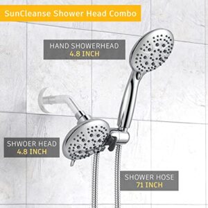 SunCleanse 35 Setting 3-Way Shower Head Combo & Rain Shower Separately or Together, Dual 2 In 1 Shower Head Set 71 Inches Extra Long Shower Hose，Polished Chrome