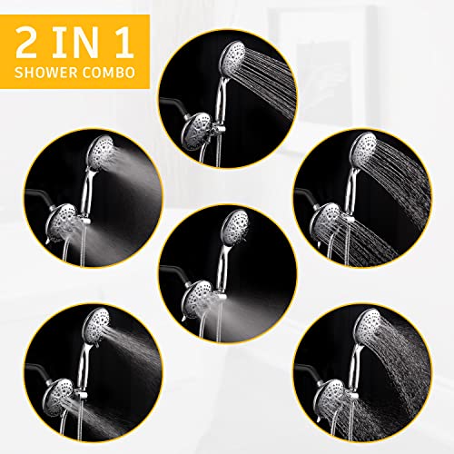 SunCleanse 35 Setting 3-Way Shower Head Combo & Rain Shower Separately or Together, Dual 2 In 1 Shower Head Set 71 Inches Extra Long Shower Hose，Polished Chrome