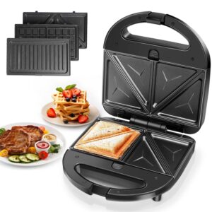 aigostar sandwich maker panini press grill, 3 in 1 waffle maker with removable non-stick plates, electric grilled cheese maker, portable cool touch handle, led indicator lights & easy to clean, 750w