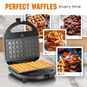 Aigostar Sandwich Maker Panini Press Grill, 3 in 1 Waffle Maker with Removable Non-stick Plates, Electric Grilled Cheese Maker, Portable Cool Touch Handle, Led Indicator Lights & Easy to Clean, 750W