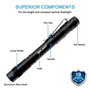 MOLAER Pen Light Flashlight, 2-Pack B16 LED Pocket PenLight with Clip, 3 Lighting Modes, Small, Mini, Waterproof, Great for Camping, Work, Repair, Emergency (4 × AAA Battery Included)