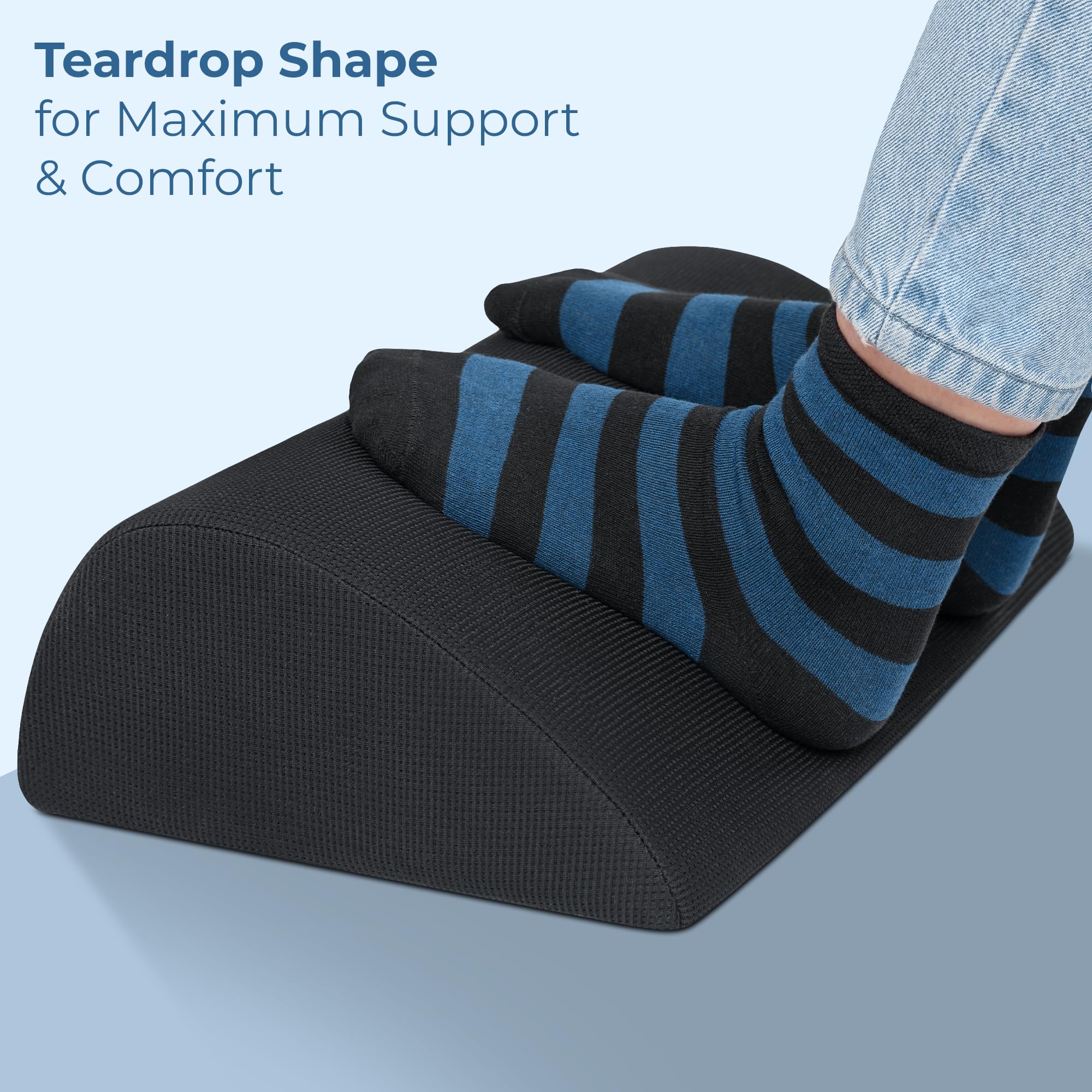 Foot Rest Under Desk Cushion - Teardrop Curve Design - Ergonomic Pad for Extra Leg Support - Breathable Mesh Cover - Non-Slip Bottom - Foot Stool for Home and Office