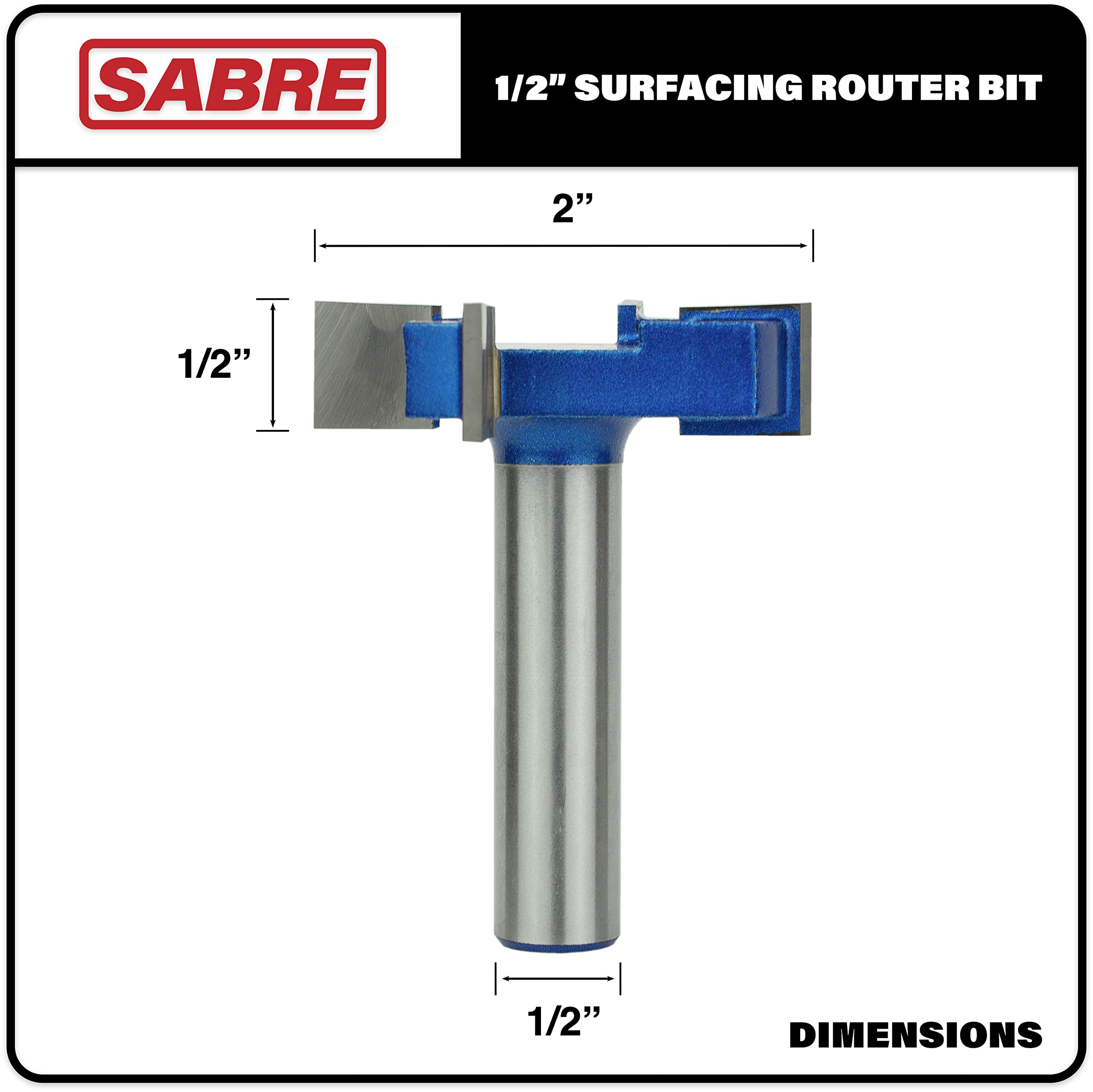 Sabre Tools CNC Spoilboard Surfacing Router bit Planer for Slab Flattening and Planing (1/2” S, 2” D, 1/2” H)