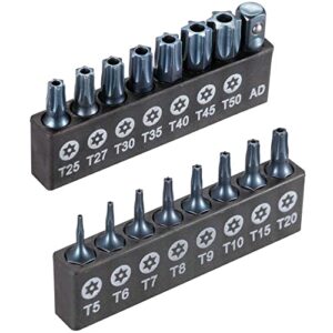 arucmin 16-piece security torx bit set t5-t50, tamper resistant star bits set s2 steel with a 1/4" adaptor