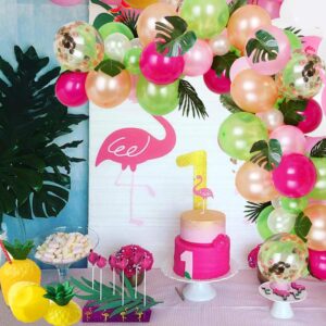 Hawaiian Luau Party Decorations Balloon Garland - Tropical Balloon Arch Kit with Palm Leaves for Hawaiian Luau Party Supplies, Flamingo Aloha Tropical Birthday Baby Shower Decorations, 90 Pack