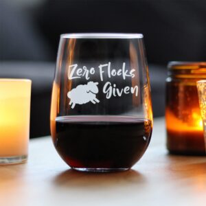 Zero Flocks Given Sheep - Funny Stemless Wine Glass - Cute Farm Animal Gifts for Women - Fun Lamb Decor - Large