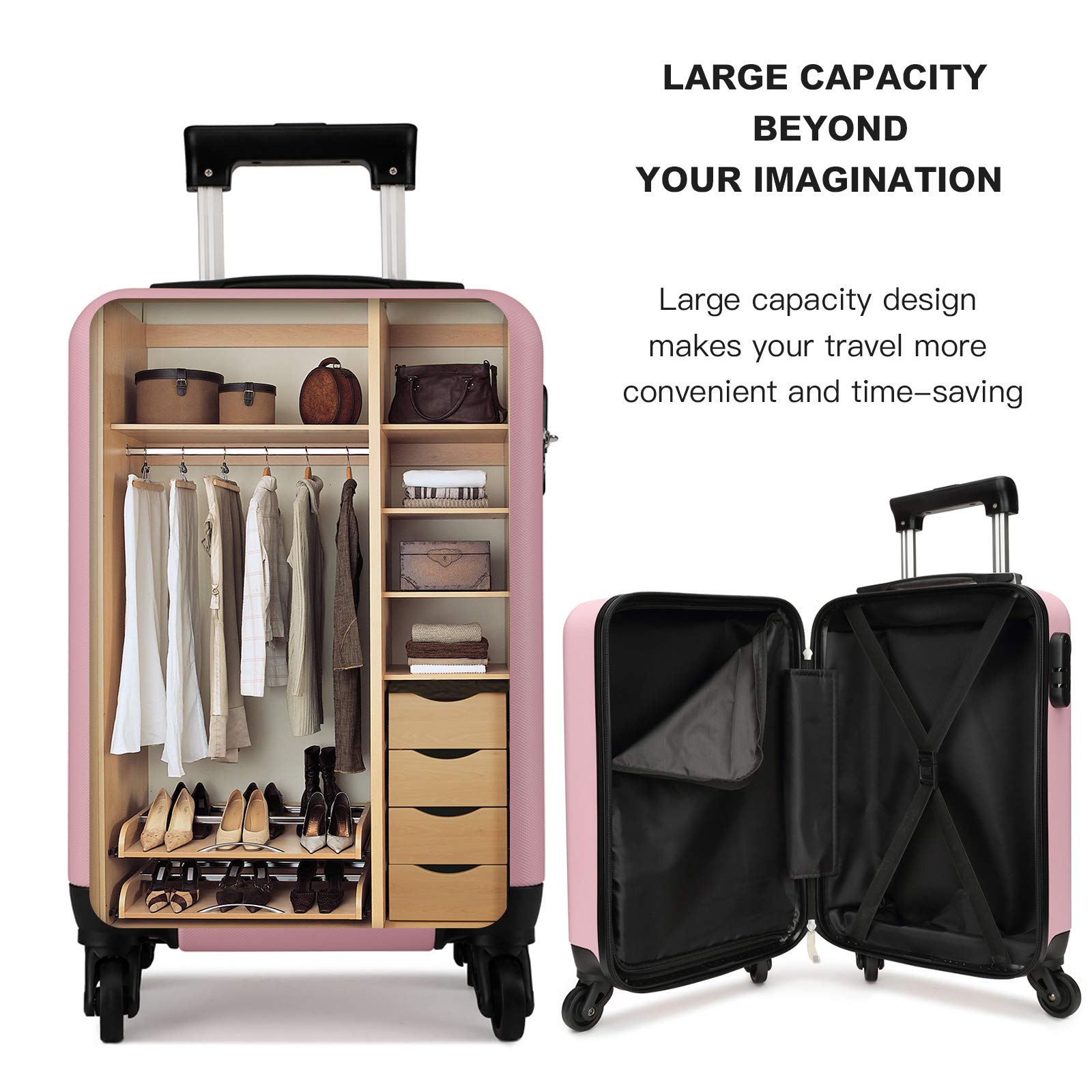 Kono Carry on Suitcase 19 Inch Hardside Carry on Luggage Small Suitcase with Spinner Wheels Lightweight Rolling Cabin Suitcase for Airplanes Travel(Pink)