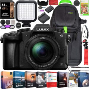 panasonic dmc-g85mk lumix g85 mirrorless 4k camera with lumix g vario 12-60mm f3.5-5.6 lens bundle w/deco gear backpack + photo video led + filter kit + tripod + 64gb + software & accessories