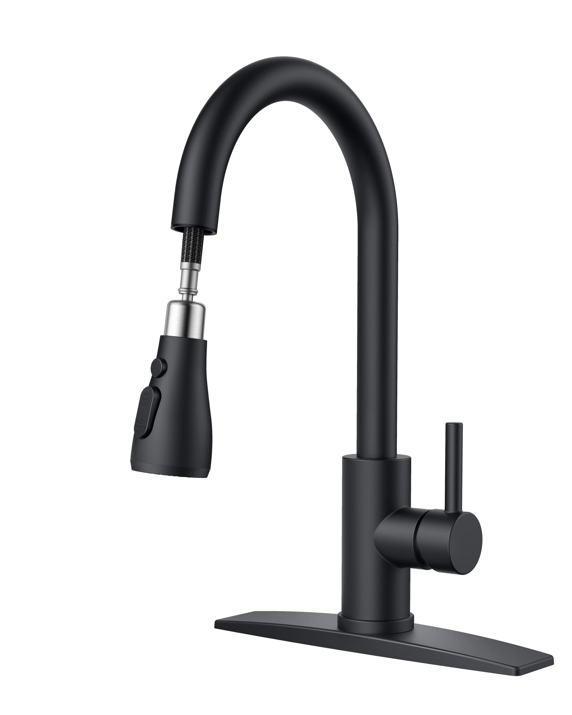 FORIOUS Black Kitchen Faucet, 304 Stainless Steel Kitchen Faucet with Pull Down Sprayer, Commercial Utility Pull Out Sink Faucet, Single Handle High Arc Kitchen Sink Faucets for RV, Laundry, Bar