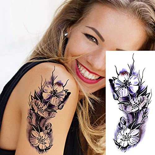 PHOGARY 24 pieces Women Temporary Tattoos (Large Flowers), Bright Colored Fake Tattoo Stickers (Water Transfer), Waterproof Body Art Sticker for Girls Arms Legs Shoulder Back