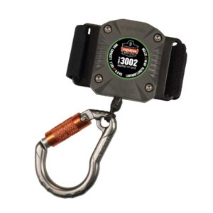 ergodyne squids 3002 retractable tool lanyard with locking carabiner, straps to attach to belt or harness, gray, standard