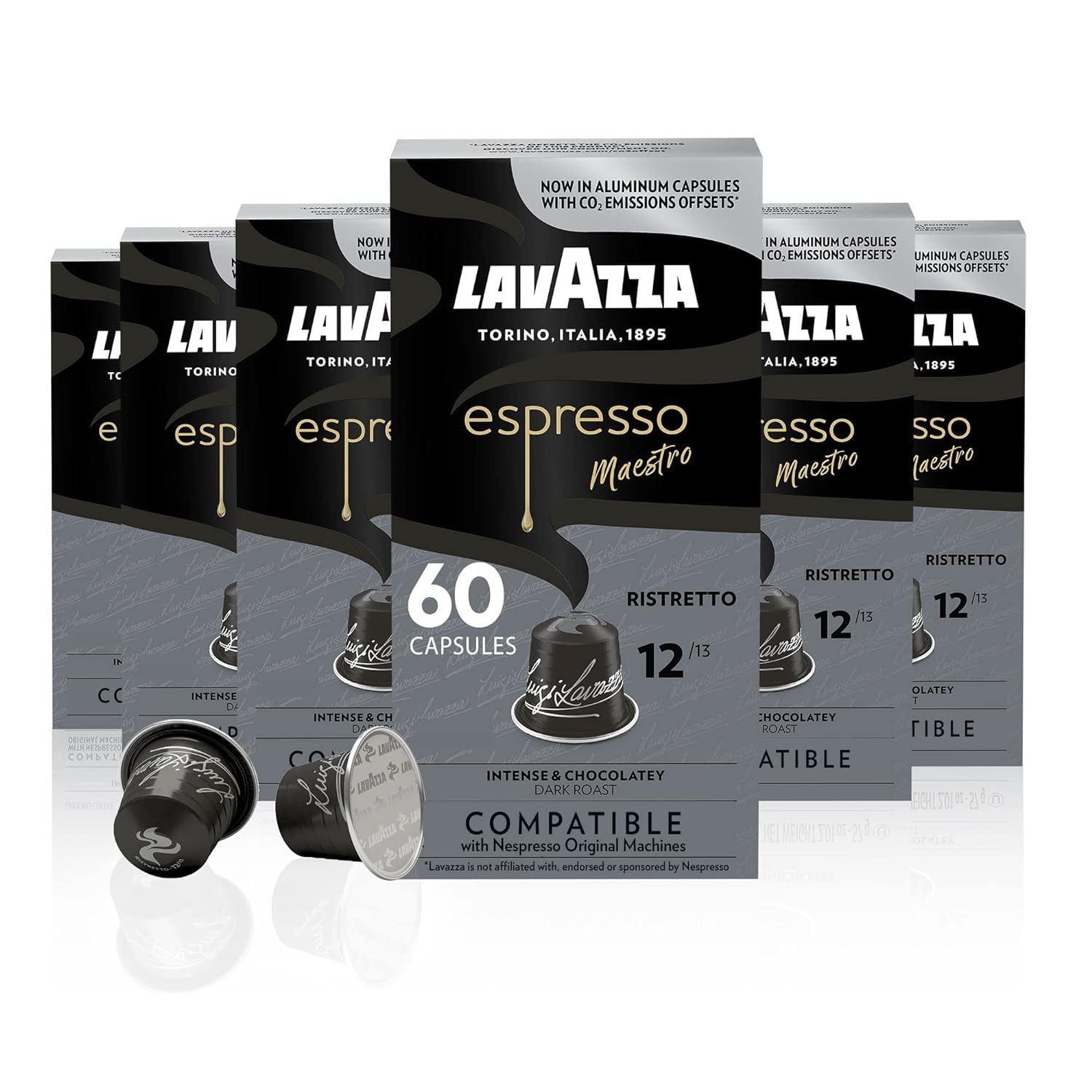 Lavazza Lavazza Ristretto Noble Dark Roast Coffee Capsules Compatible with Nespresso Original Machines, Ristretto, 10 Count (Pack of 6)