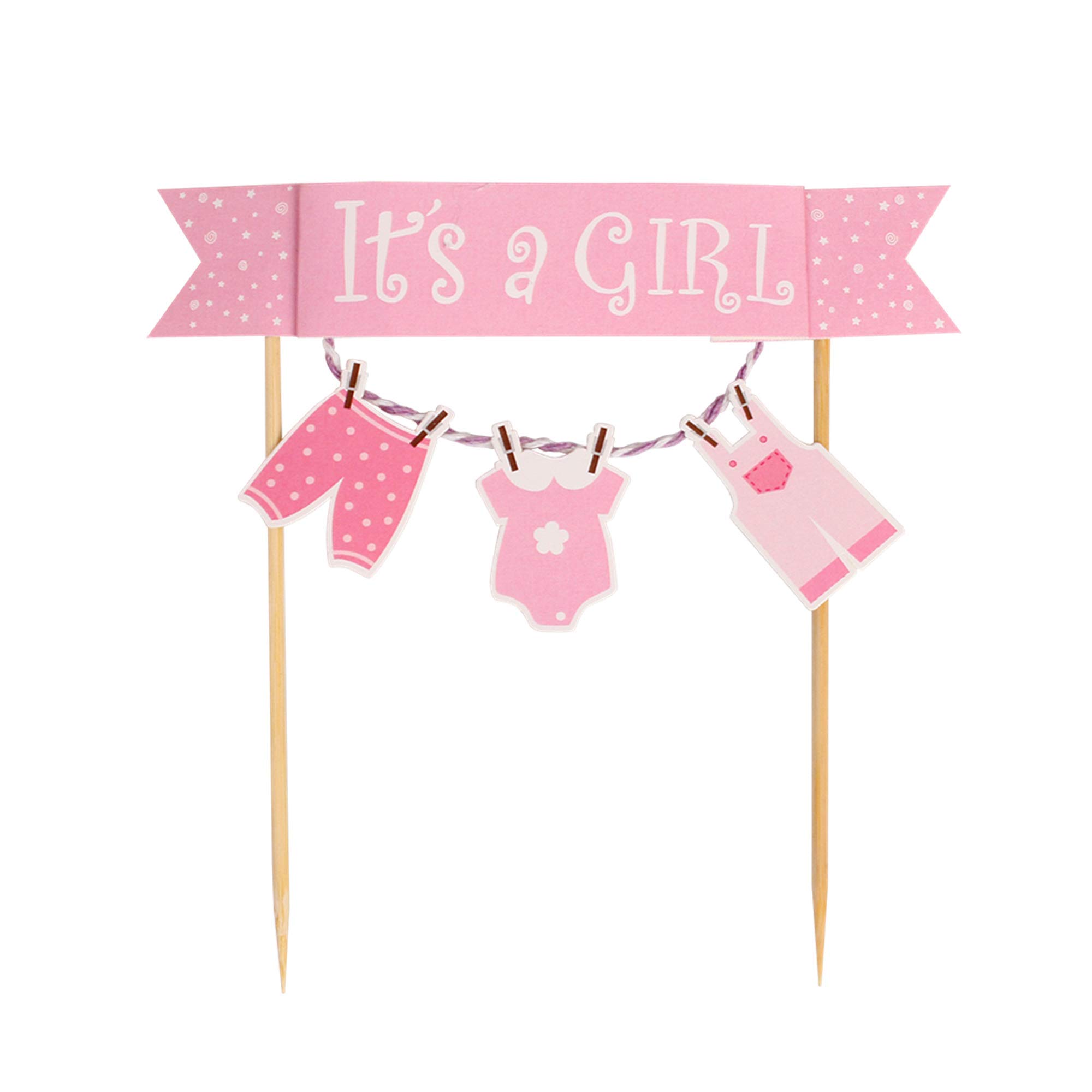 It's a Girl Pink New Born Baby Cake Topper Baby Cloth Cake Topper Flag Cupcake Topper for Girl Birthday Party Decoration Baby Shower Favors