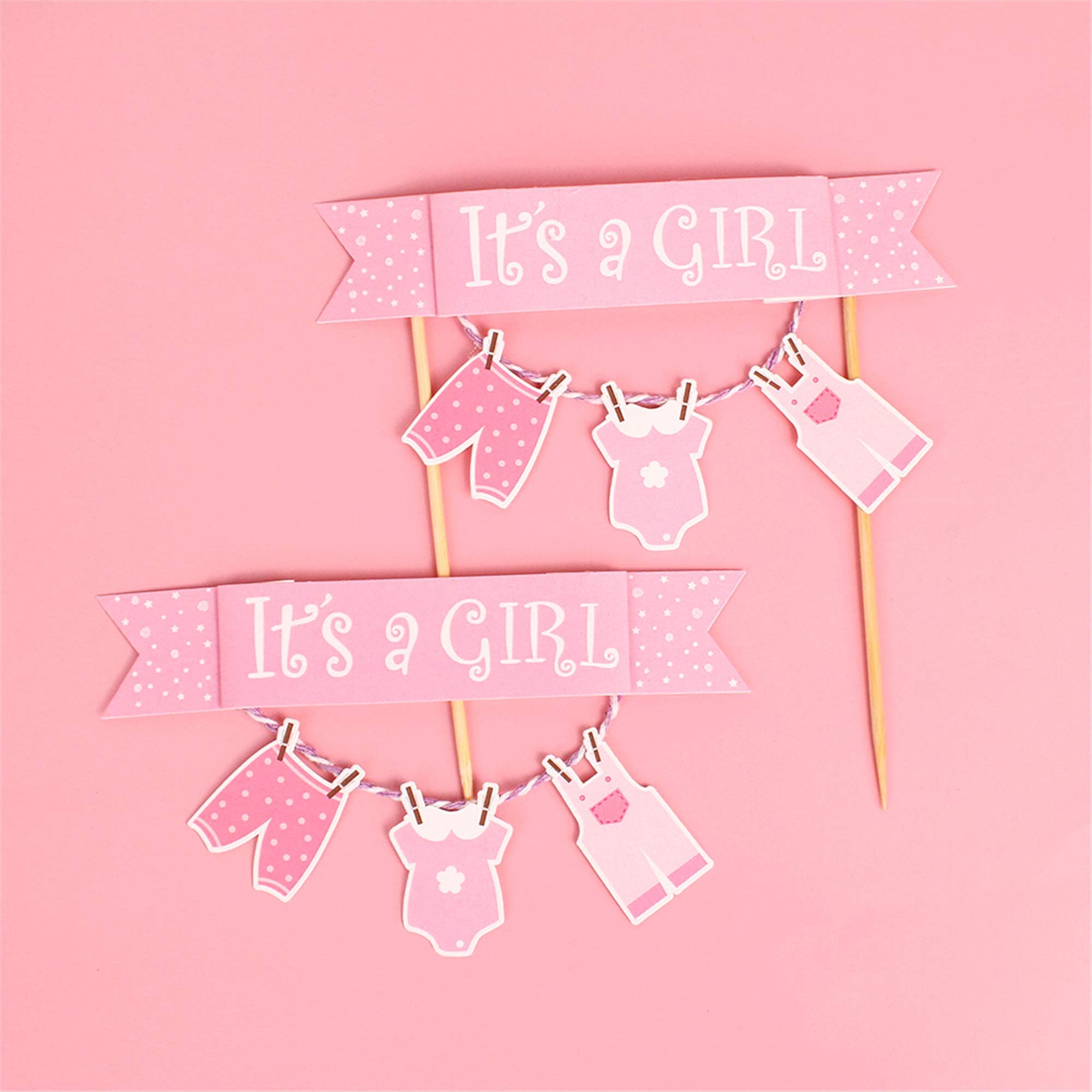 It's a Girl Pink New Born Baby Cake Topper Baby Cloth Cake Topper Flag Cupcake Topper for Girl Birthday Party Decoration Baby Shower Favors