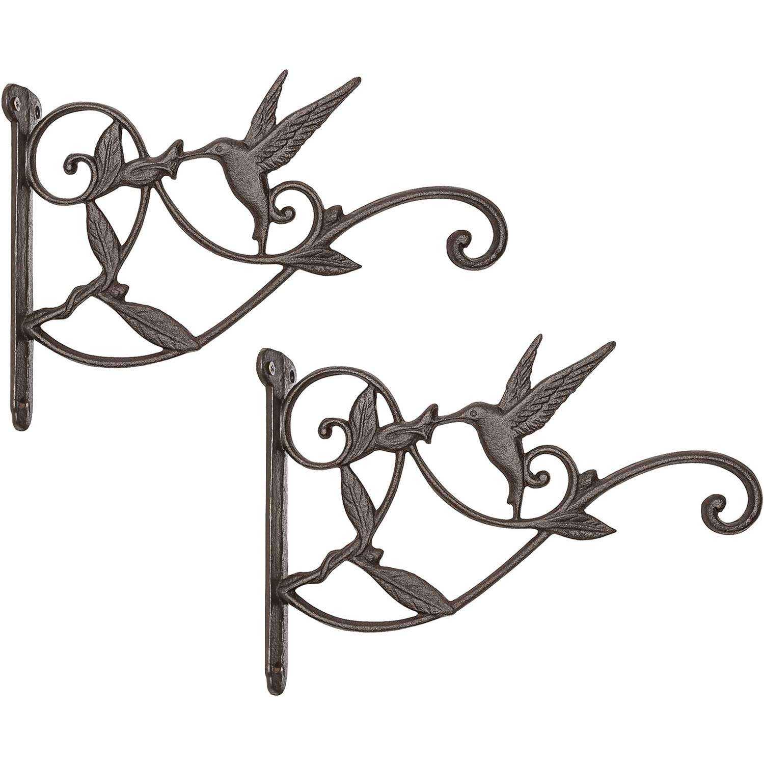 Mkono Hanging Plant Bracket Hook Iron Decorative Plant Hanger for Flower Basket Bird Feeder Wind Chime Lanterns, 2 Pack